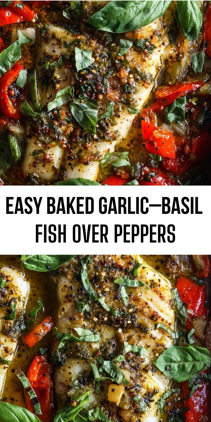 Easy Baked Garlic–Basil Fish Over Peppers - Thecozyweave